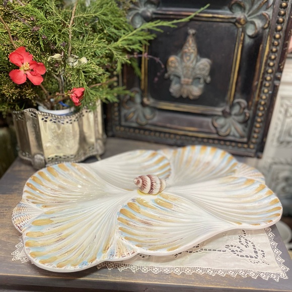 Dining | Vintage Seashell Platter Ceramic Shell Appetizer Tray Beach ...